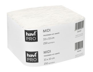 Lautasliina 33x33cm HAVI Pro Mini Dispo Valkoinen,250kpl/pkt, 4pkt/ltk ...